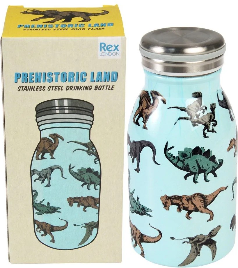 Světle modrá nerezová dětská lahev 250 ml Prehistoric Land – Rex London