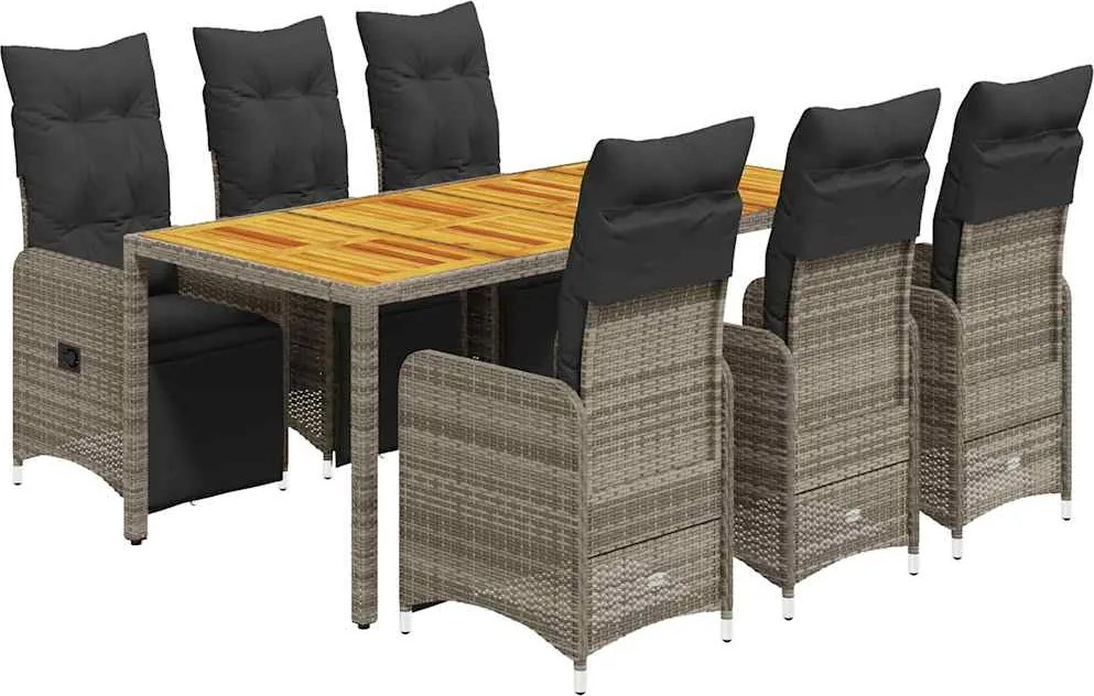 7dílný zahradní bistro set s poduškami šedý polyratan 3277161