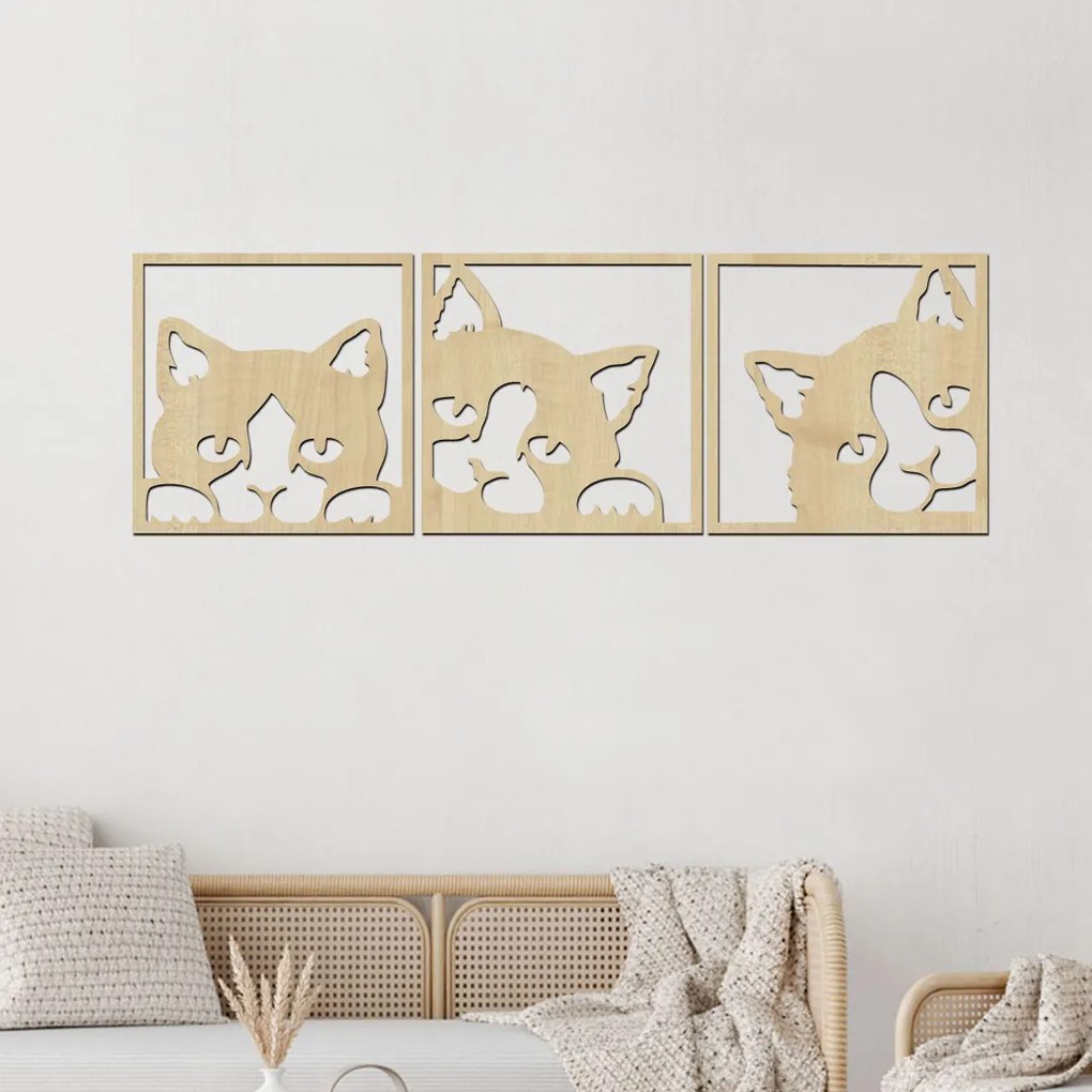 dřevo života 3 dílný dřevěný obraz koček Zvolte rozměr (cm): 120x40, Zvolte barvu dekoru: Wenge