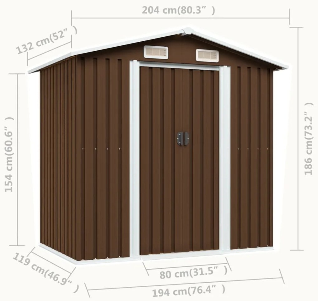vidaXL Marketos Zahradní domek na nářadí hnědý 204 x 132 x 186 cm ocel