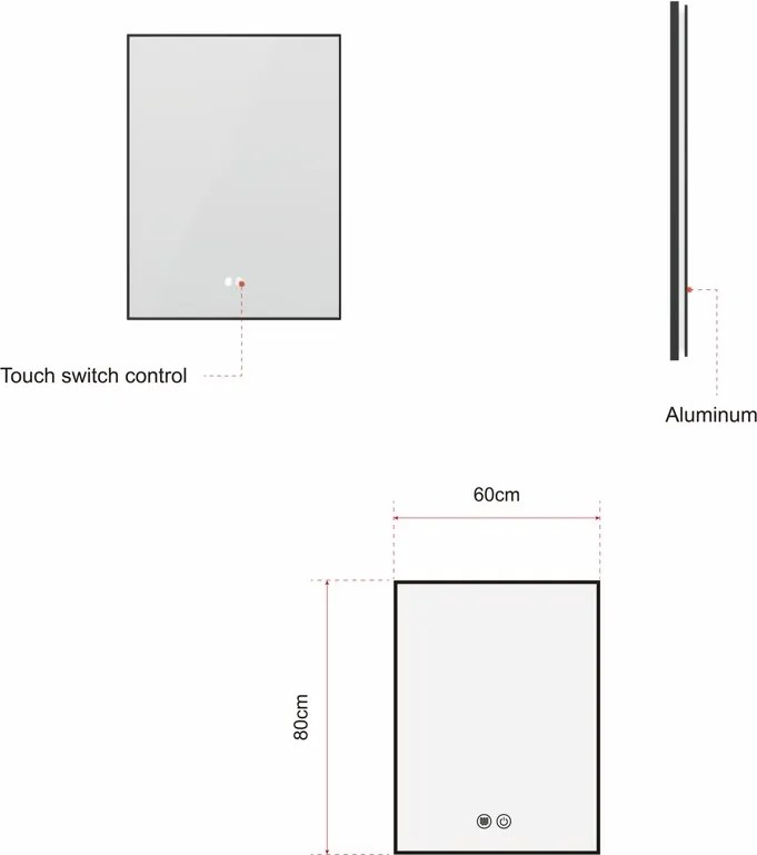 Erga Megan, LED zrcadlo 60x80cm (80x60cm) v černém rámu, 2185 lm, 3 barvy světla, zadní osvětlení, ERG-V01-MEGAN-6080-BK