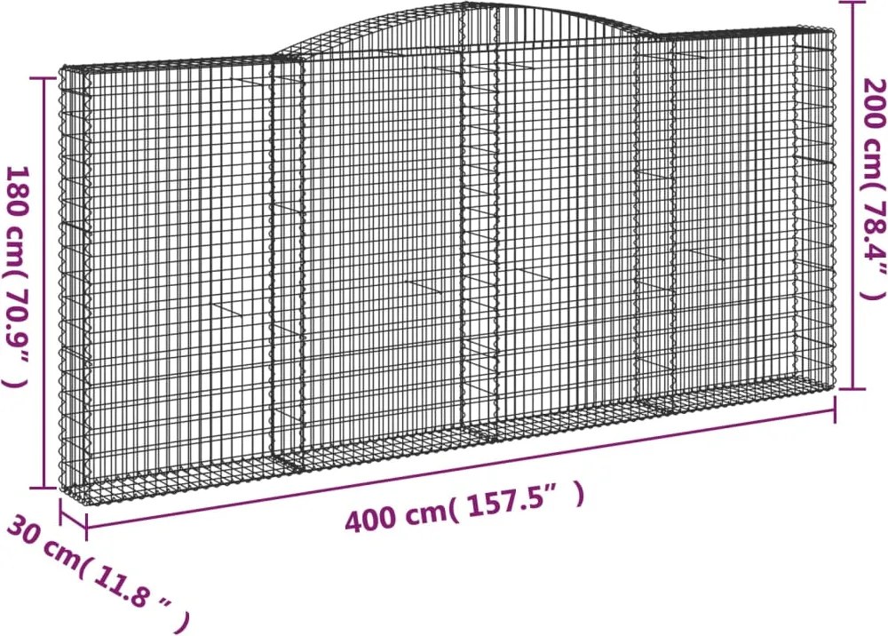 Klenuté gabionové koše 2 ks 400x30x180/200cm pozinkované železo 3146918