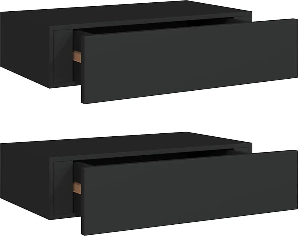 Nástěnné police se zásuvkou 2 ks černé 40 x 23,5 x 10 cm MDF 330244