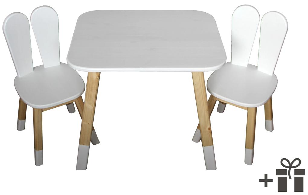 Set dětského nábytku (stoleček + 2 x židlička) ouška + DÁREK barva: Bílá |  BIANO