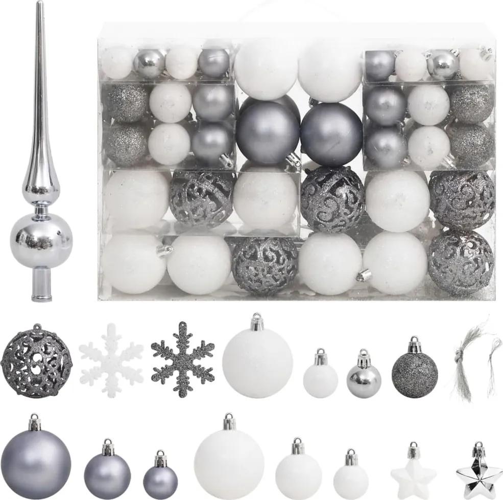 vidaXL 111dílná sada vánočních ozdob polystyren [356109] Barva: Bílo-šedá