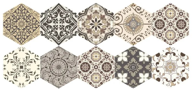 Sada 10 samolepek na podlahu Ambiance Floor Stickers Hexagons Luiza, 40 x 90 cm