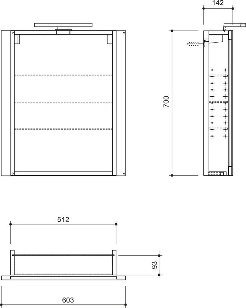 Sapho Sapho, GRETA galerka s LED osvětlením, 60x70x14cm, černá mat, GR065-0035