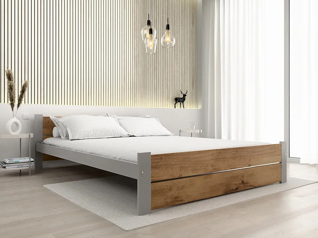 Postel IKAROS DOUBLE 160 x 200 cm, dub artisan/šedá Matrace: Matrace Sommera 18 cm, Rošt: Bez roštu