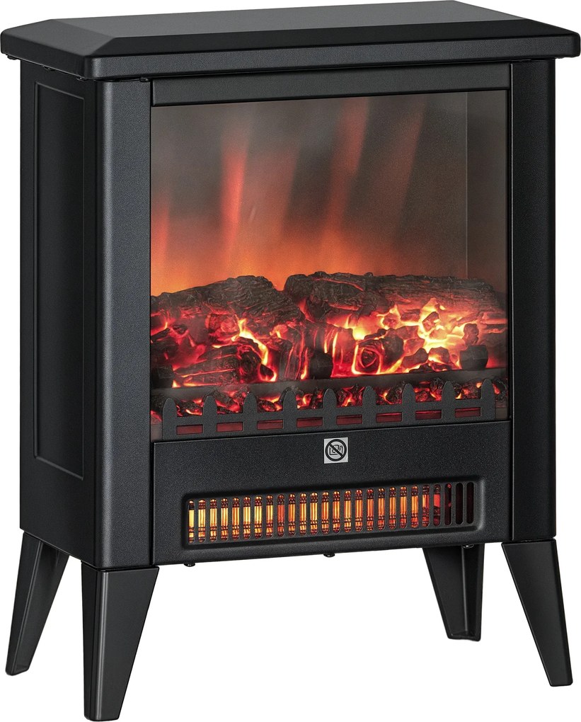 HOMCOM elektrický krb s realistickým ohnivým efektem, ochrana proti přehřátí a nízká hlučnost, 1800W, černý