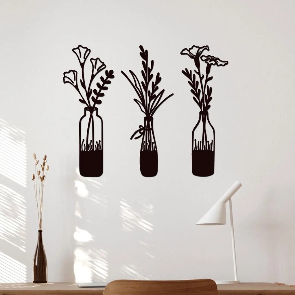 dřevo života Dřevěná dekorace na zeď Luční květiny ve váze Zvolte rozměr (cm): 40x32, Zvolte barvu dekoru: Dub Sonoma