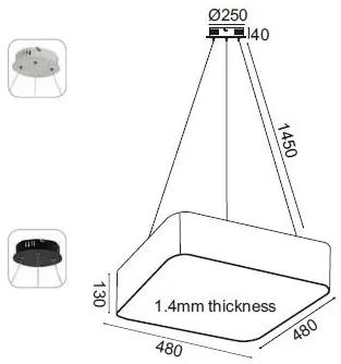 ACA DECOR LED stropní závěsné svítidlo EMERY 40W/230V/3000K/3200Lm/180°/IP20, černé 48 x 48cm