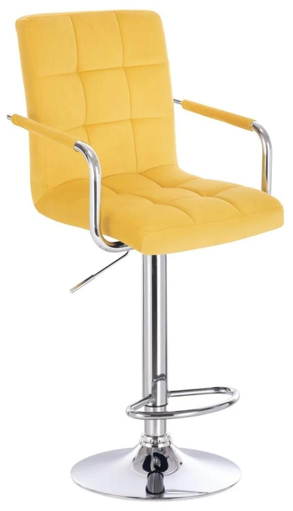 LuxuryForm Barová židle VERONA VELUR na stříbrném talíři - žlutá