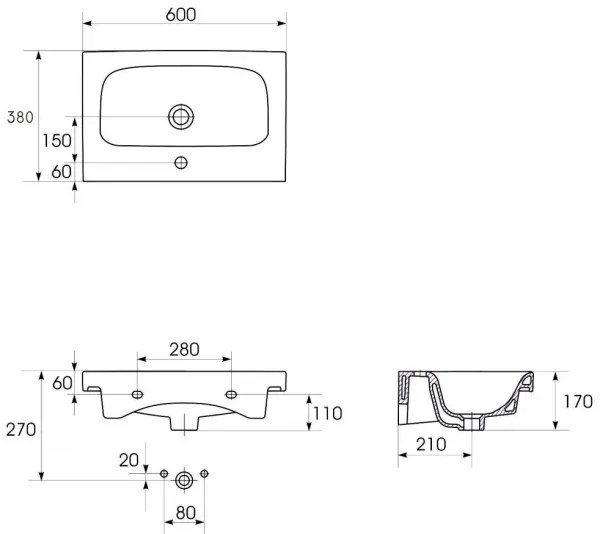 Cersanit S801-227-DSM - Závěsná koupelnová skříňka s umyvadlem MODUO SLIM bílá