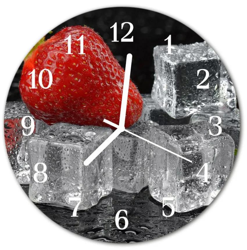 Nástenné skleněné hodiny Jahodová zmrzlina fi 30 cm