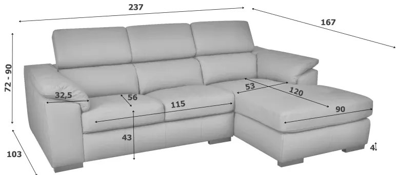 Kožená rohová sedací souprava LOREN II, levá, bílá (madras - 122 white)