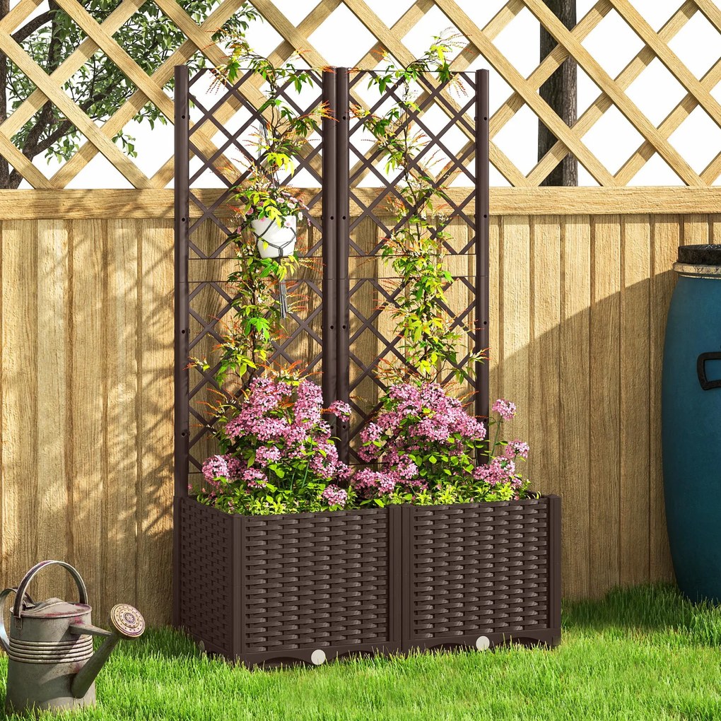 Outsunny Velký venkovní květináč s mřížkou a drenážními otvory pro popínavé rostliny, stojan pro zahradu, terasu 80x40x135 cm Hnědý