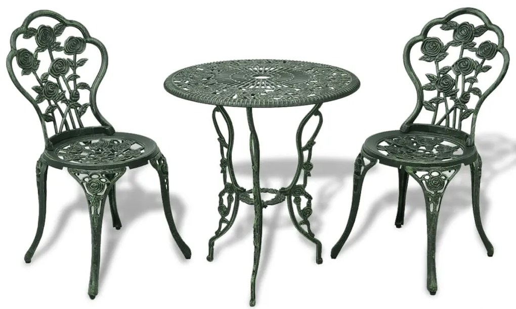 3dílný bistro set litý hliník zelený