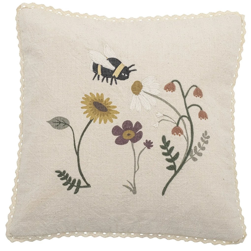 Bloomingville Vyšívaný bavlněný polštář Tibbe 40 x 40 cm, multi barva, textil