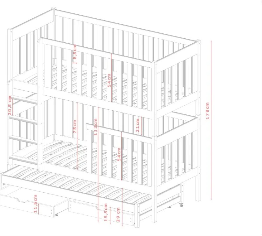 Legno Dětská patrová postel Erika bílá Rozměr (cm): 90x190