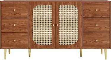 Aosom Ratanová komoda se zásuvkami, elegantní úložná skříň, 160×40×90 cm, hnědá