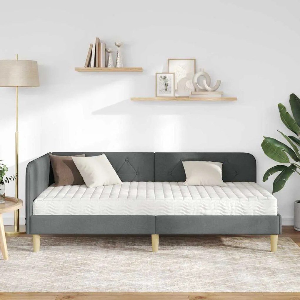Rohový rám postele Tmavě šedá 90 x 200 cm textil 3394118