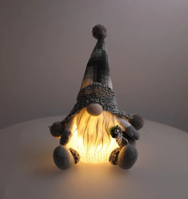 Dekorativní látkový skřítek s LED osvětlením 38 cm