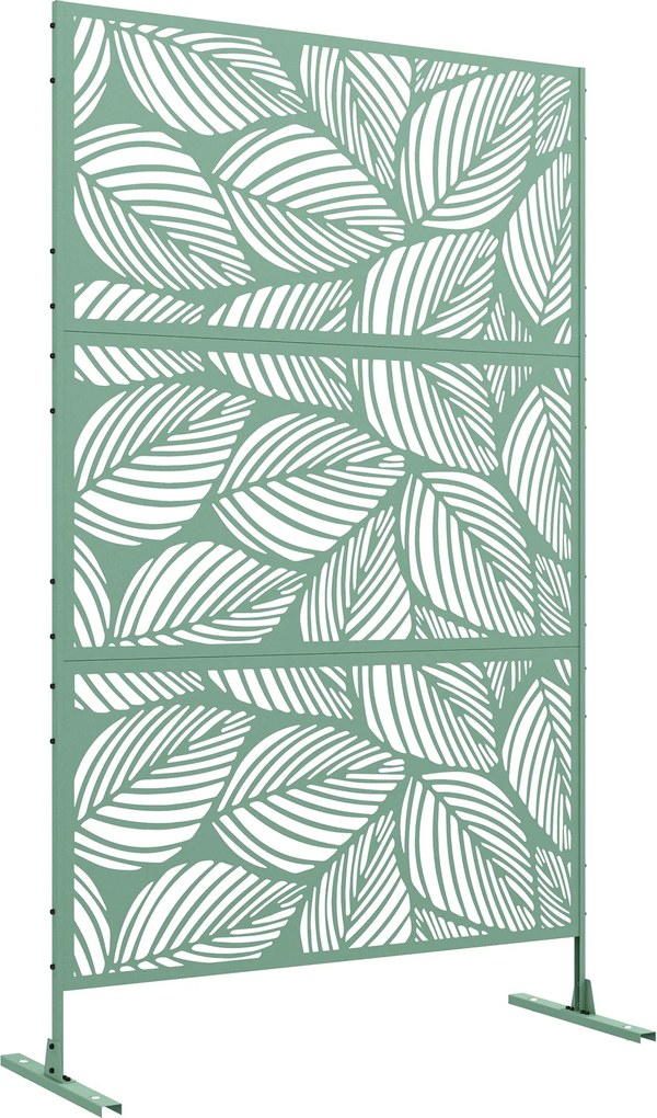 Outsunny Zahradní Dělící Příčka s 3-Dílným Velkým Listovým Vzorem a Ocelovým Rámem - Zastřešovací Panel pro Terasu 122x45x198 cm Zelená | Aosom