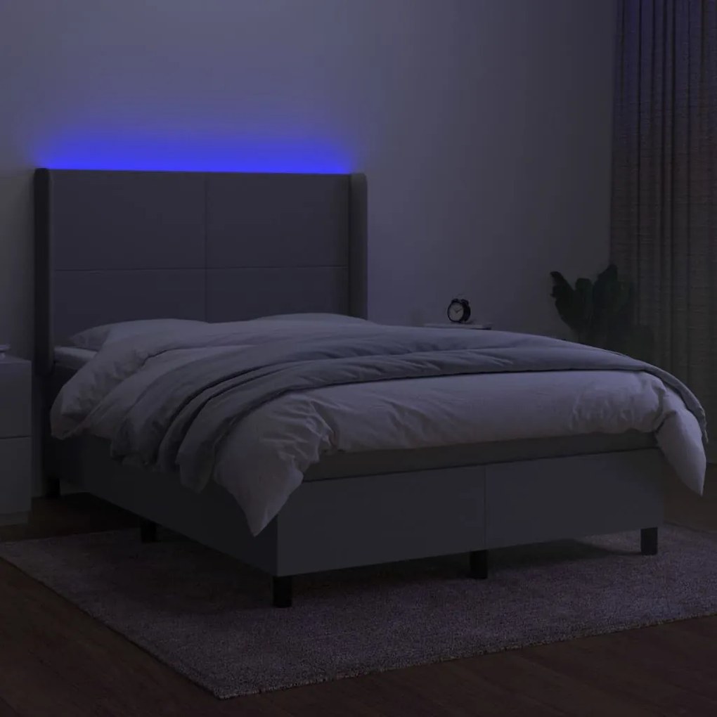 Box spring postel s matrací a LED světle šedá 140x190 cm textil 3138149
