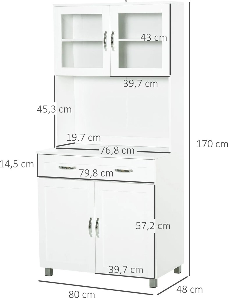 HOMCOM Kuchyňská Skříň s Úložným Prostorem a Sklopnými Policemi 80x48x170 cm Bílá