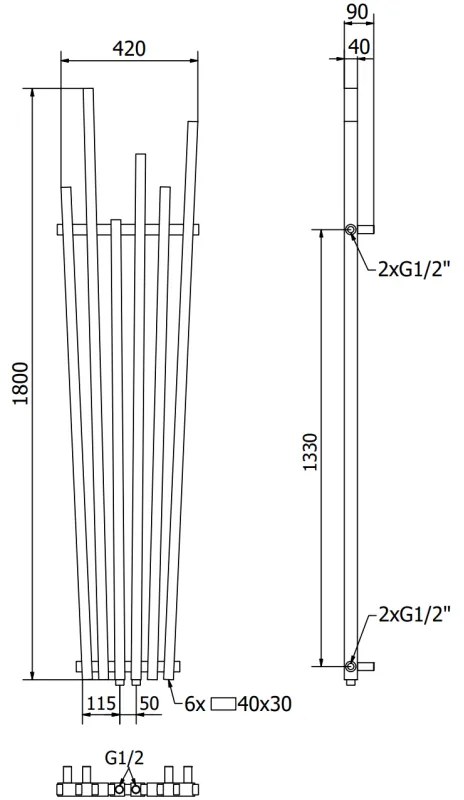 Mexen Omaha, topné těleso 1800x420 mm, 655 W, antracitová, W208-1800-420-00-66