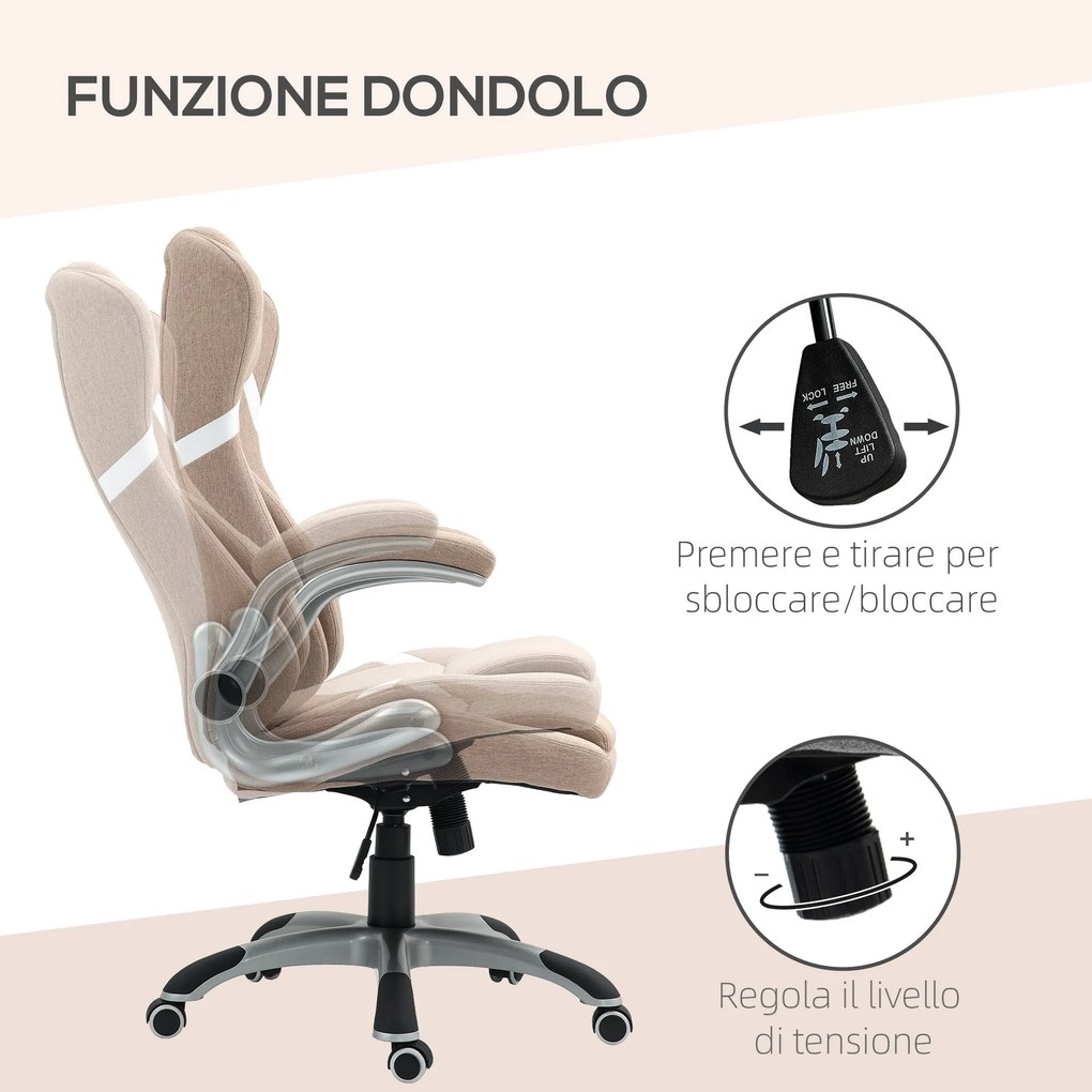 Ergonomická kancelářská židle Vinsetto s sklápěcími područe a opěrkou hlavy, otočná pracovní židle s bederní oporou, nastavitelná výška a houpací fun…