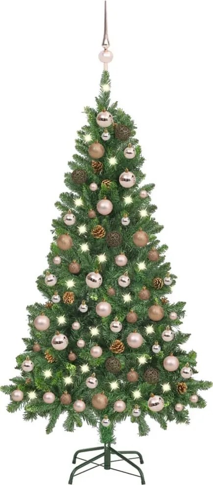 vidaXL Umělý vánoční stromek s LED osvětlením a sadou koulí 150 cm [3077895] Barva: Bílo-zlatá