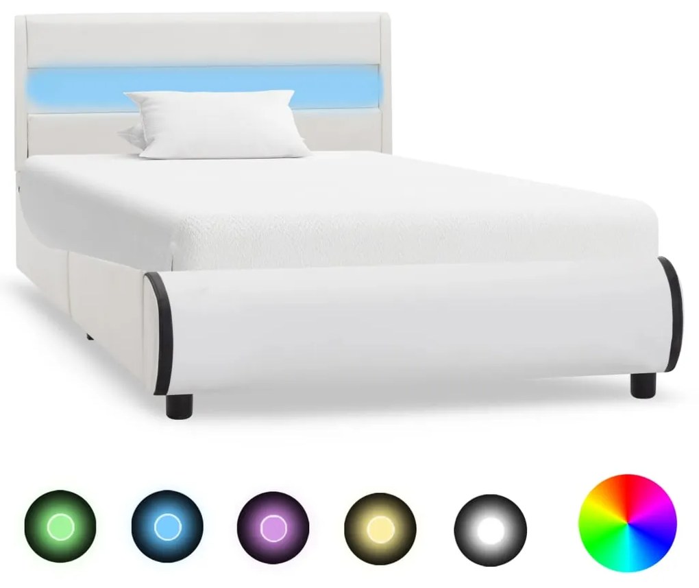 285014 vidaXL Rám postele s LED světlem bílý umělá kůže 90 x 200 cm