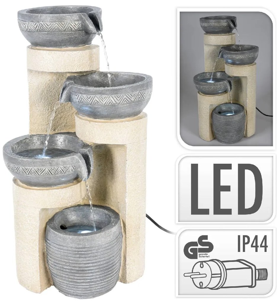 Zahradní fontána s osvětlením Sara, 28x24x49 cm, polistone, béžová