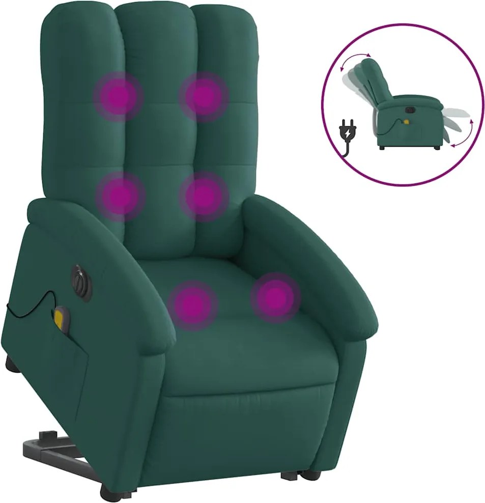 Elektrické zvedací masážní polohovací křeslo zelené textil 3204134
