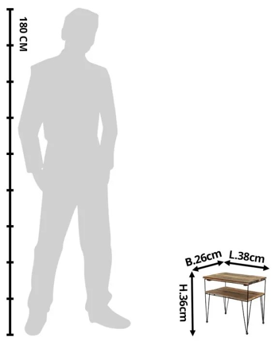 Černo-hnědý antik kovový odkládací stolek – 38x26x36 cm