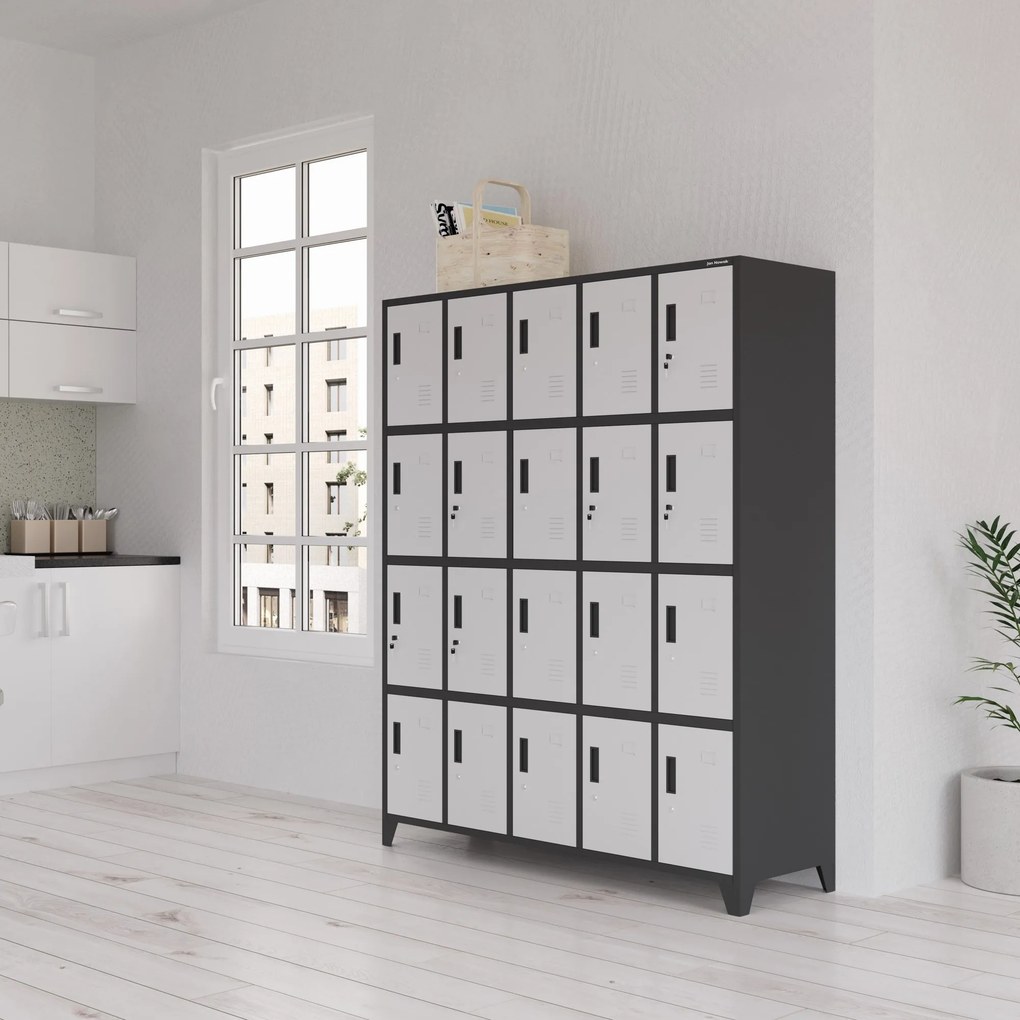 Šatní skříň s 20 uzamykatelnými boxy, antracitovo-bílá, 1360x1720x450 mm: ROBERT