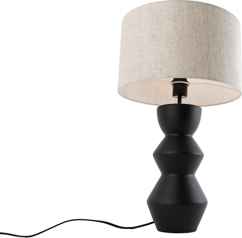 Designová stolní lampa černá s abajurem ze světlé látky 35 cm - Alisia