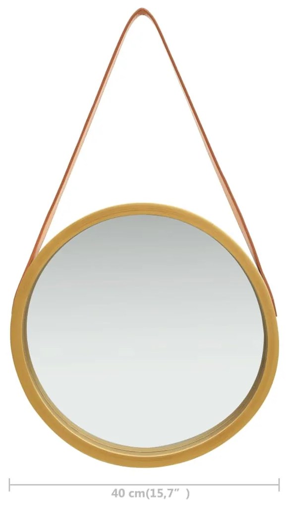 Nástěnné zrcadlo s popruhem 40 cm zlaté - Default Title