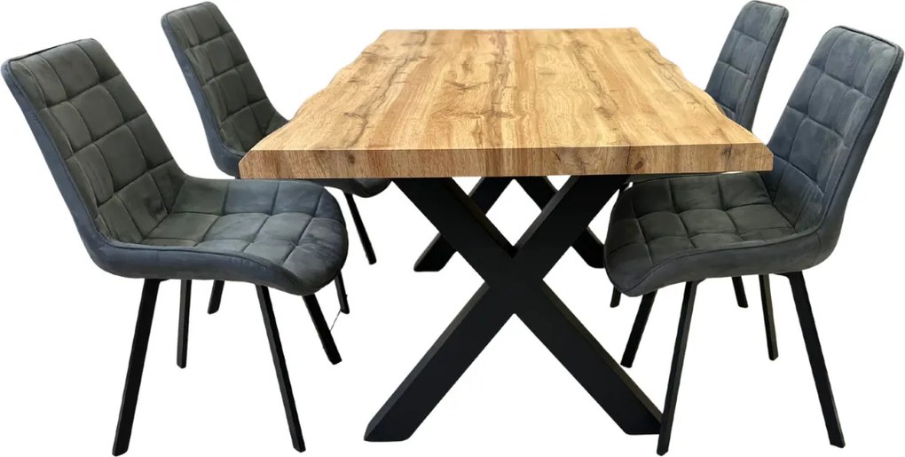 Vikio Jídelní set pro 4 osoby 140x90 cm dub, šedá samet VJS114-41S-S