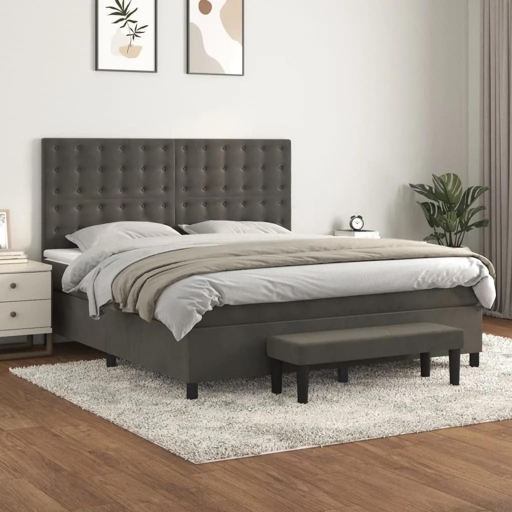 Box spring postel s matrací tmavě šedá 160x200 cm samet,  3138092