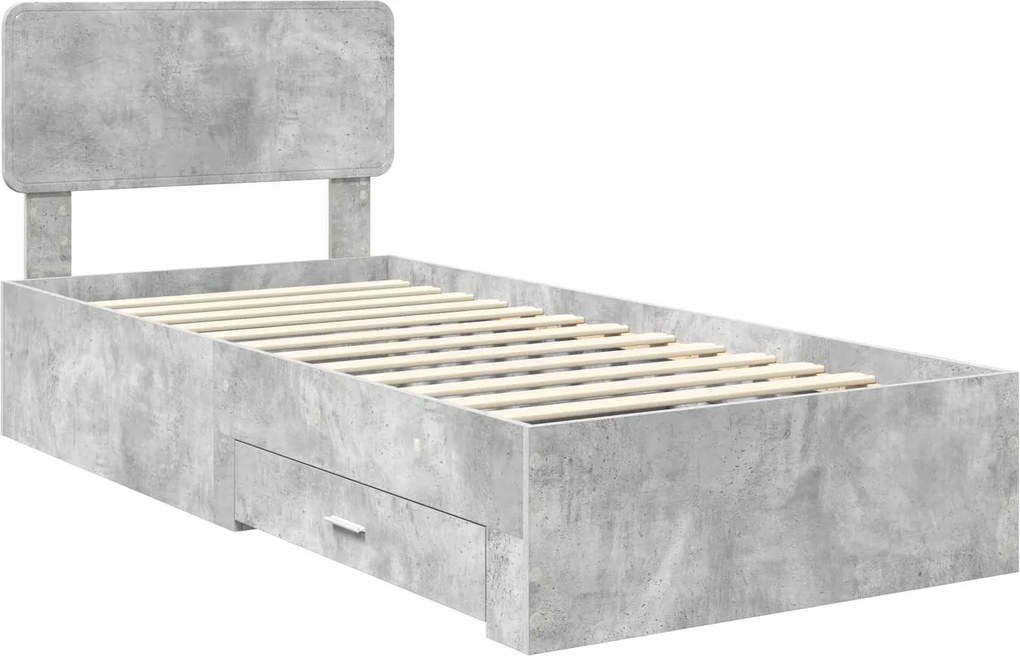 Rám postele s čelo Betonově šedá 90 x 200 cm Kompozitní dřevo 3412421