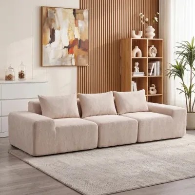HOMCOM 3-místná pohovka z čenilu 320 cm, modulární pohovka, extra široký sedák a opěrky rukou, plně stlačená, béžová