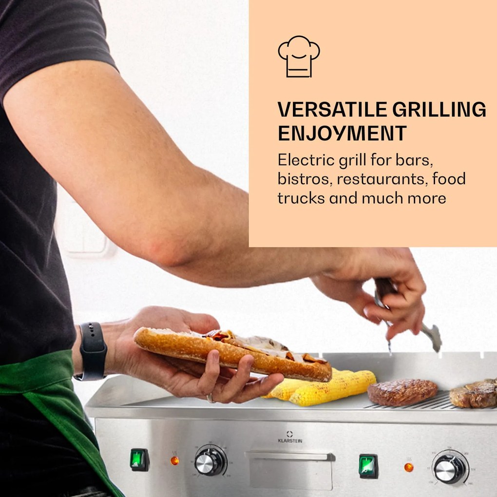 Klarstein Grillmeile 4400, elektrický gril, Plancha, 2 x 2200W, grilovací deska z nerezové oceli