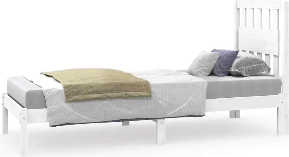 Rám postele bílý masivní borovice 75 x 190 cm malé jednolůžko 3103894