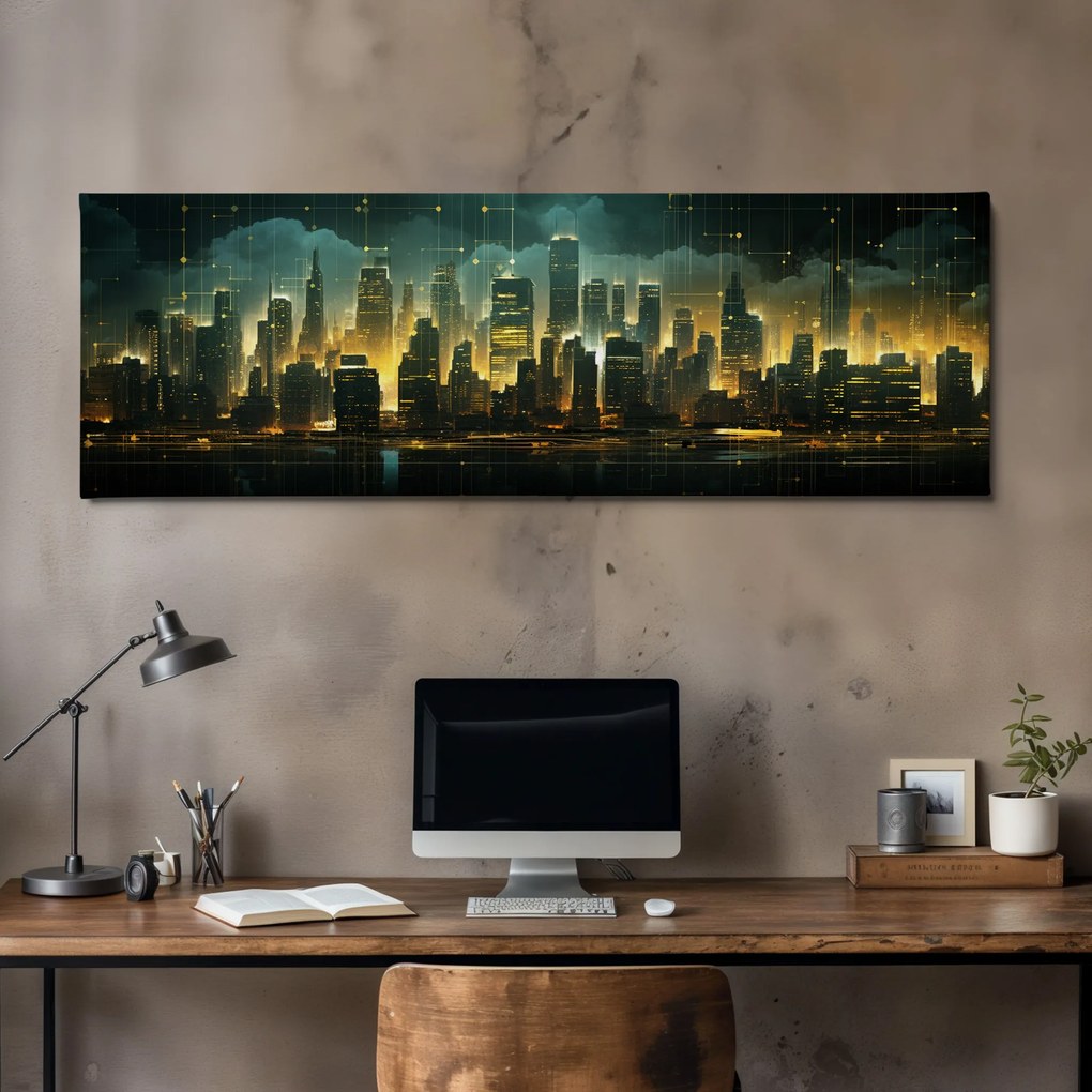 Obraz na plátně - Futuristické město - Abstrakce Rozžhavený horizont FeelHappy.cz Velikost obrazu: 120 x 40 cm