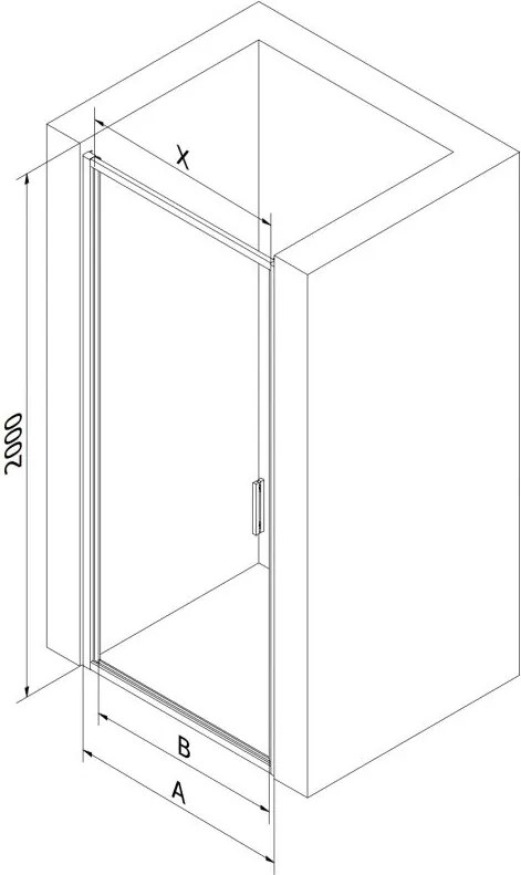 Mexen Exo, 1-křídlé dveře do otvoru 85x200 cm, 6mm čiré sklo, černý profil, 817-085-000-70-00
