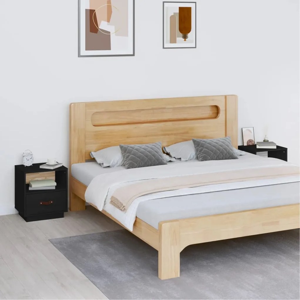 818304 vidaXL Noční stolky 2 ks černé 40 x 34 x 45 cm masivní borové dřevo