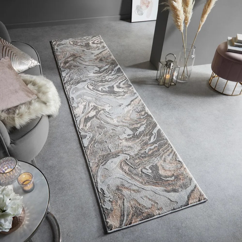Flair Rugs, Běhoun Eris Marbled Blush, 80x300, růžová, chodba / předsíň