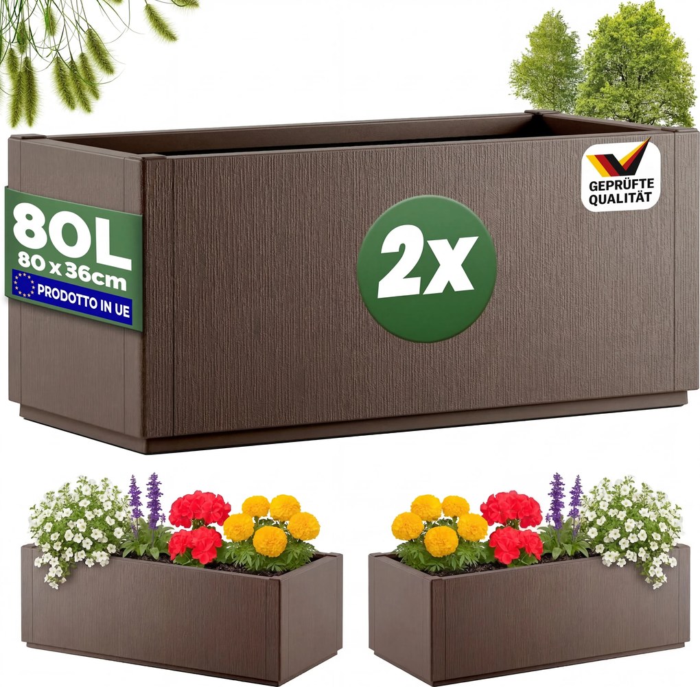 Květináč Ethica sada 2 ks hnědý plast 80x36x36cm